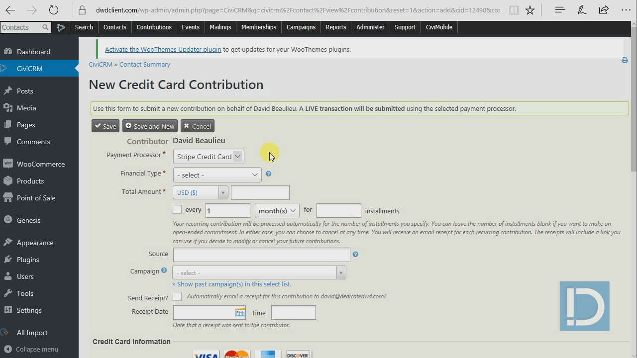 how to enter a manual credit card donation for a contact in civicrm | Dedicated Web Design